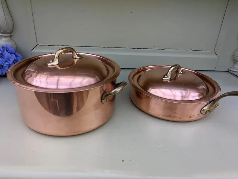 Set of 2 French tin lined copper pots - Brocante Ma Jolie