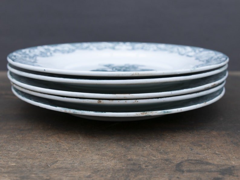 Vintage French green ironstone dinner plates set of 5 - Brocante Ma Jolie