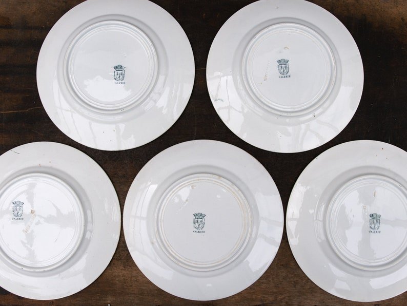 Vintage French green ironstone dinner plates set of 5 - Brocante Ma Jolie