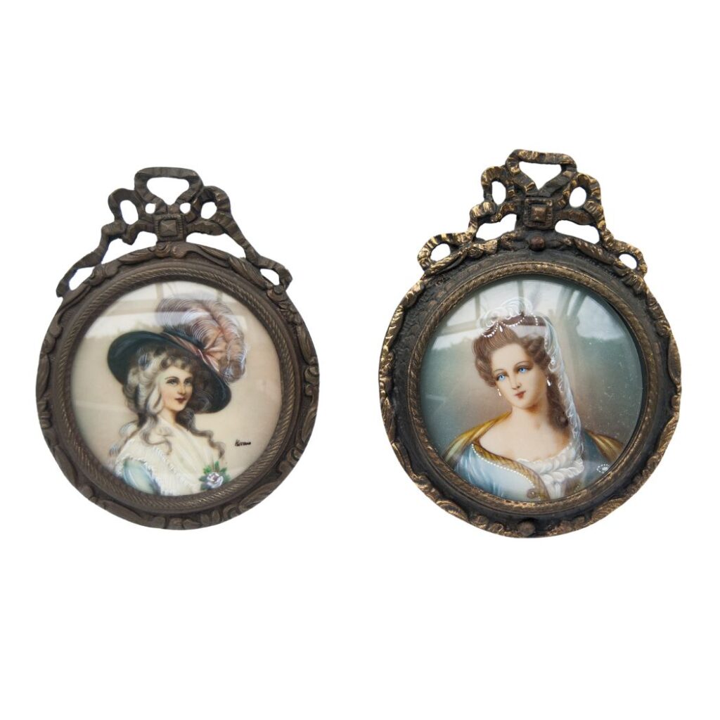 Set of 2 Antique French Hand-Painted Miniatures – 19th Century Signed ...